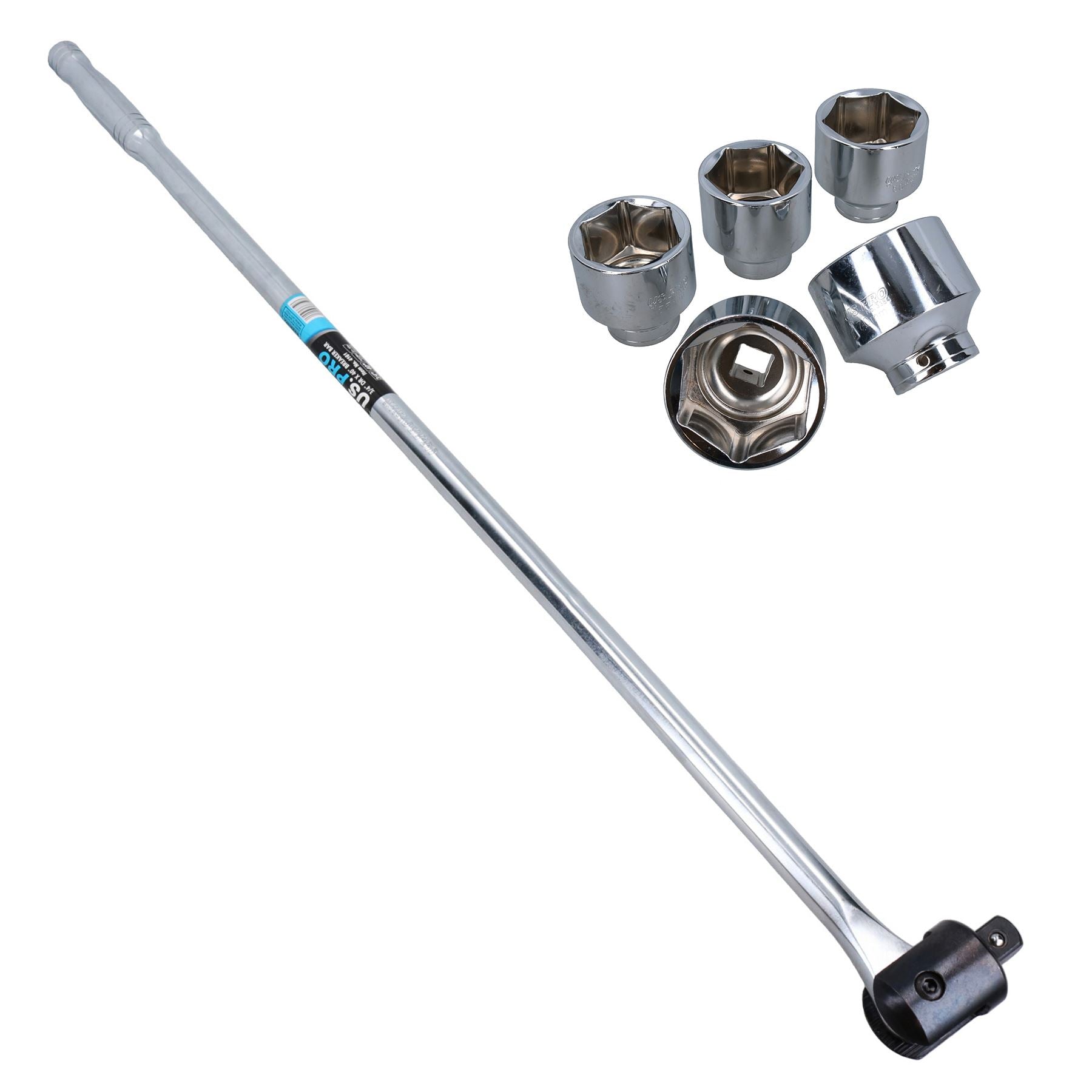 3/4in Drive Heavy Duty Breaker Power Bar + 5 Shallow Metric Sockets 55 ...