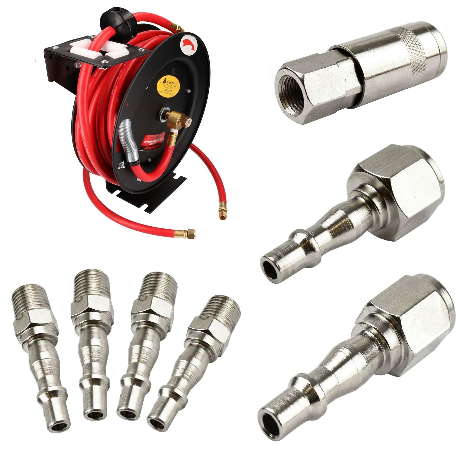 Retractable 30 Feet 3/8 Air Hose Wall Mountable Reel + Quick Release F ...