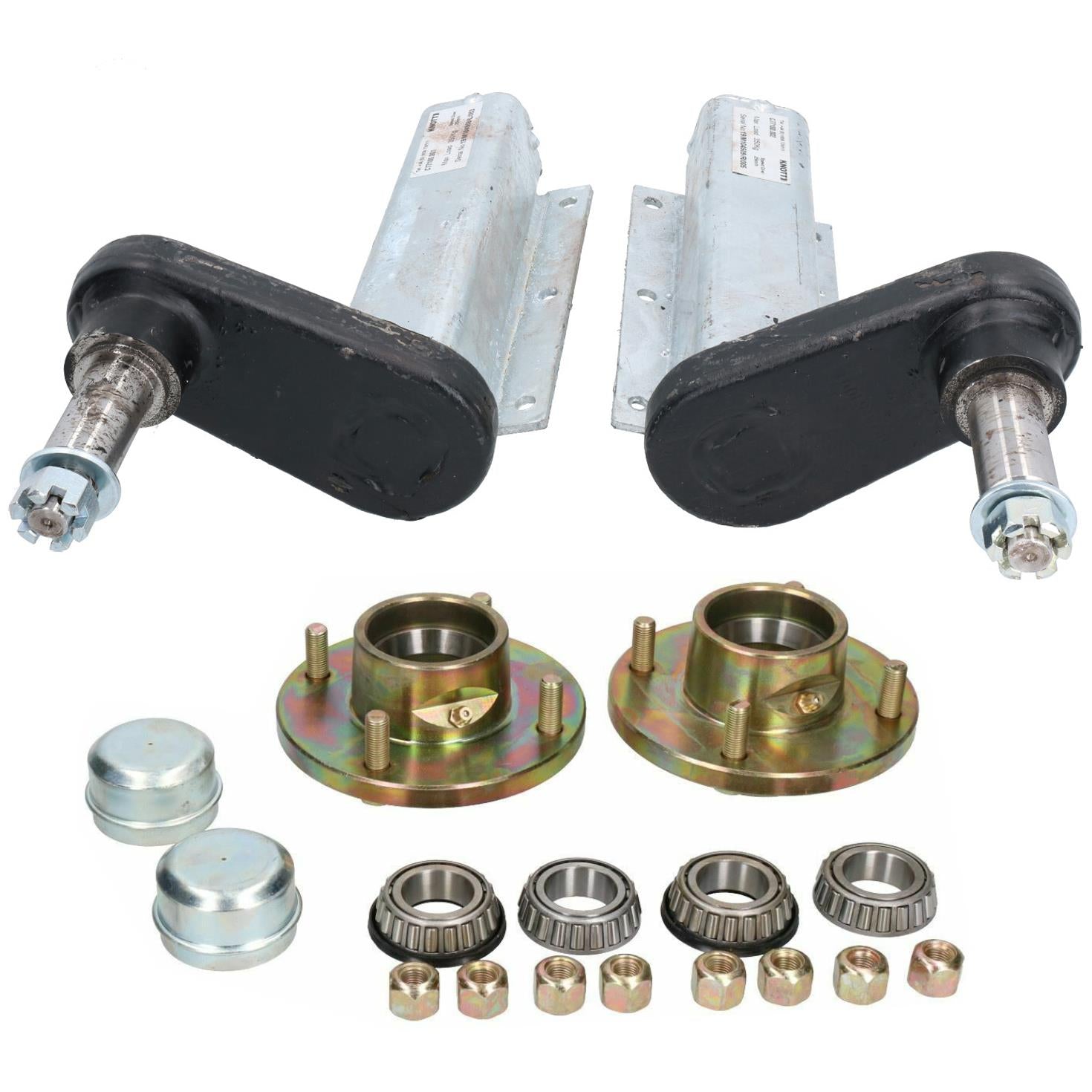 350kg Galvanised Trailer Suspension Unit & Hubs (Pair) 4" PCD Taper Be ...