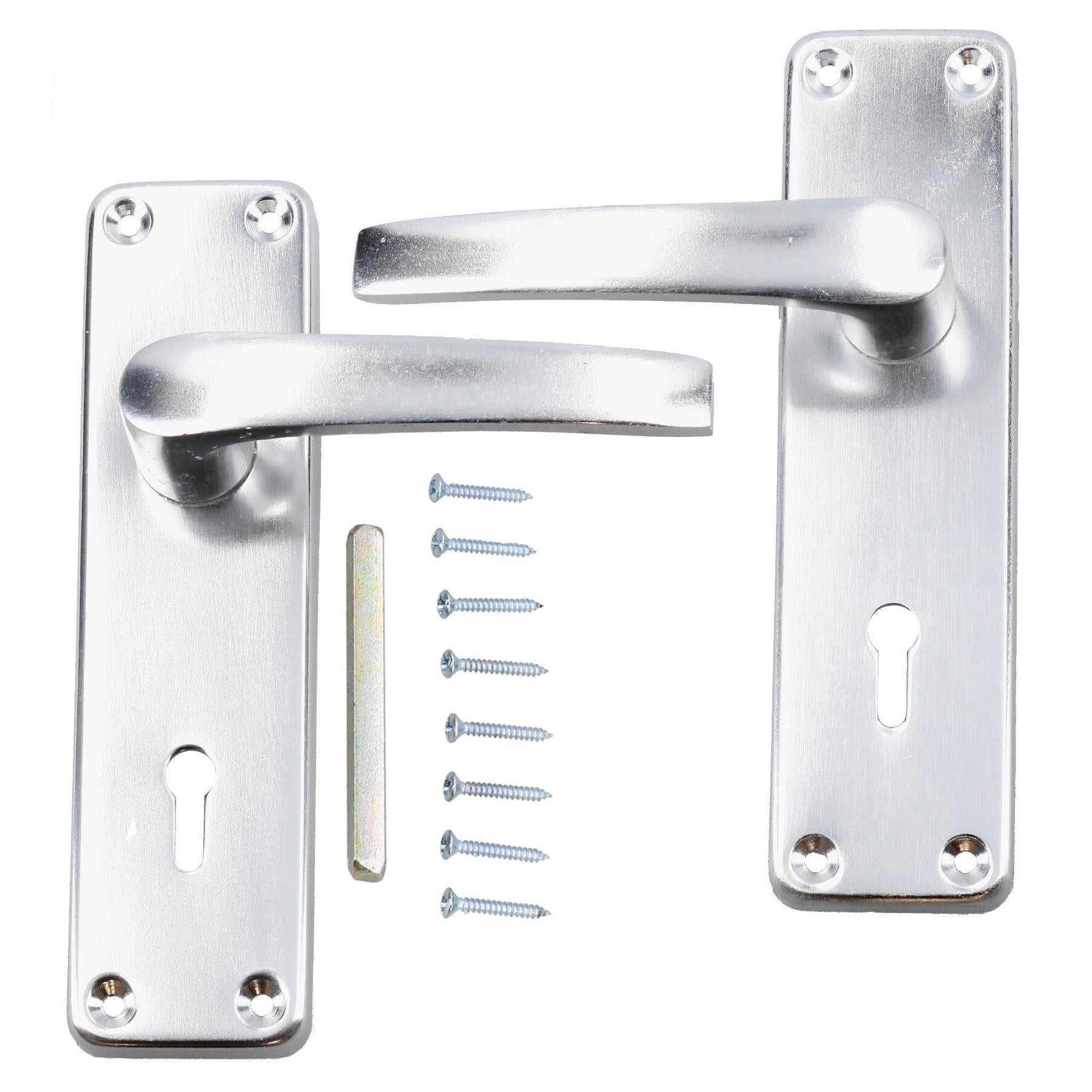 Aluminium Lever Lock Door Handle Handles Set With Spindle + Fixings ...