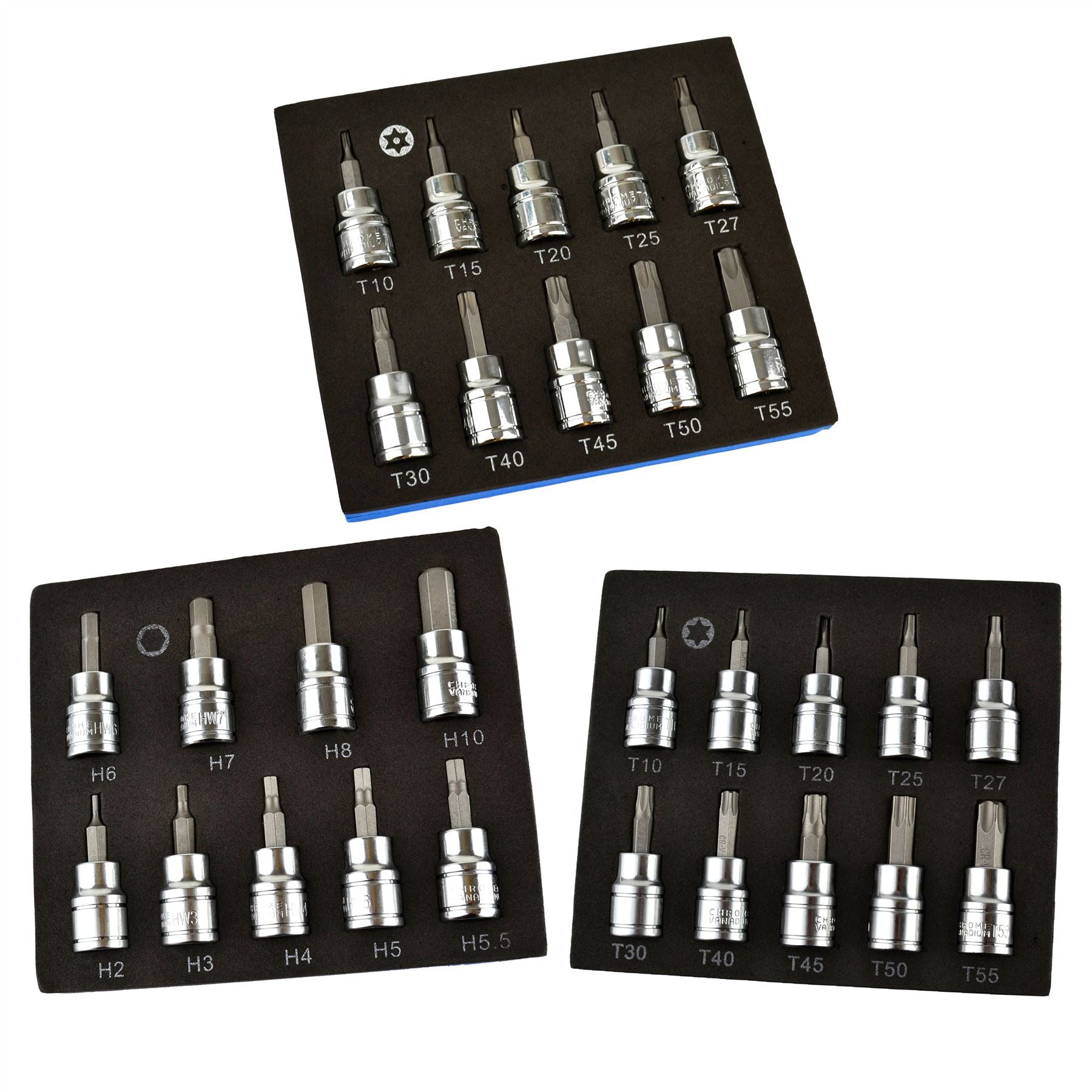 Hex Allen and Torx and Tamper Star Key Bit Set 3/8" dr Socket H2 - H10 ...