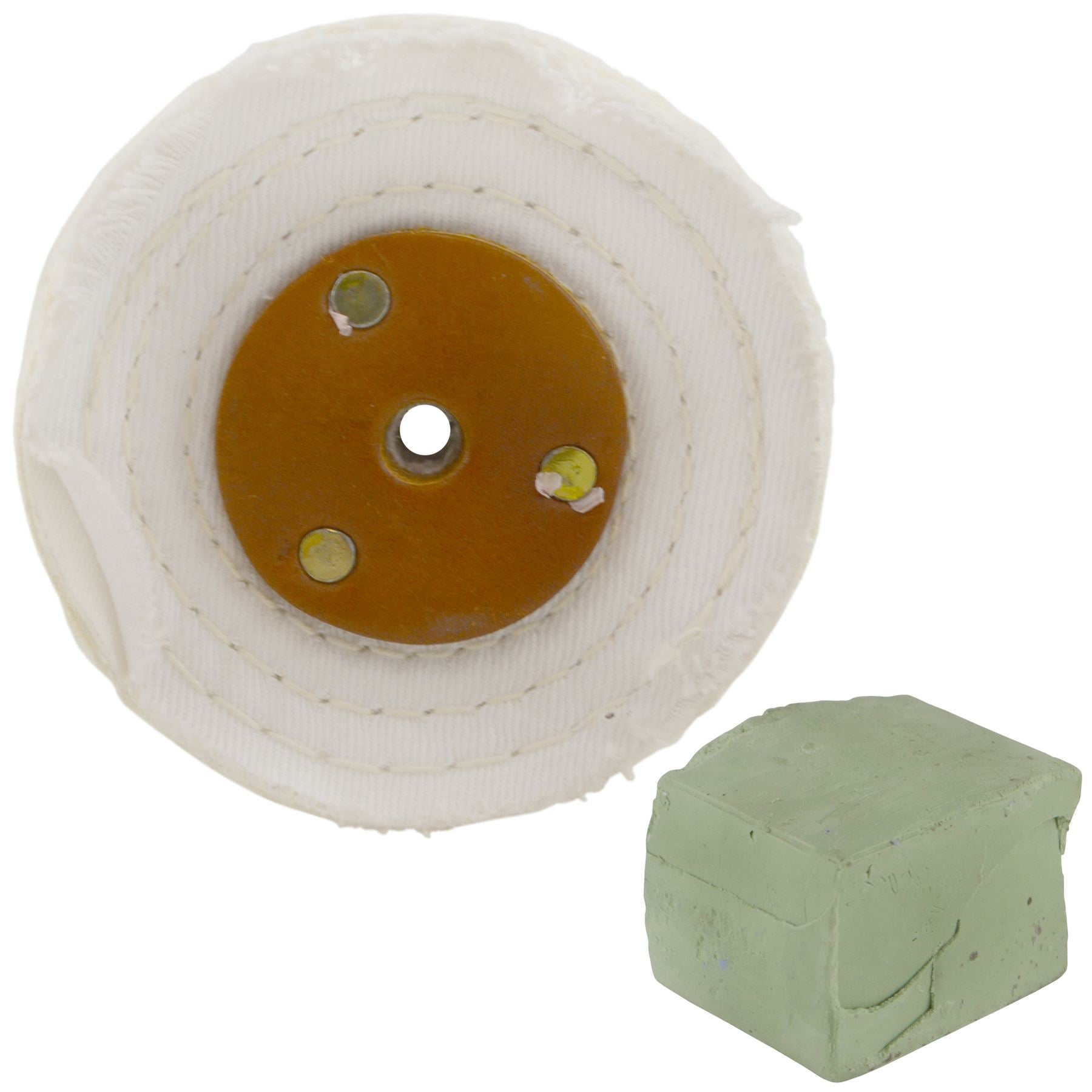 White Close Stitched Polishing Buffing Mop 4" x 1.5" 3 Row With Compou ...